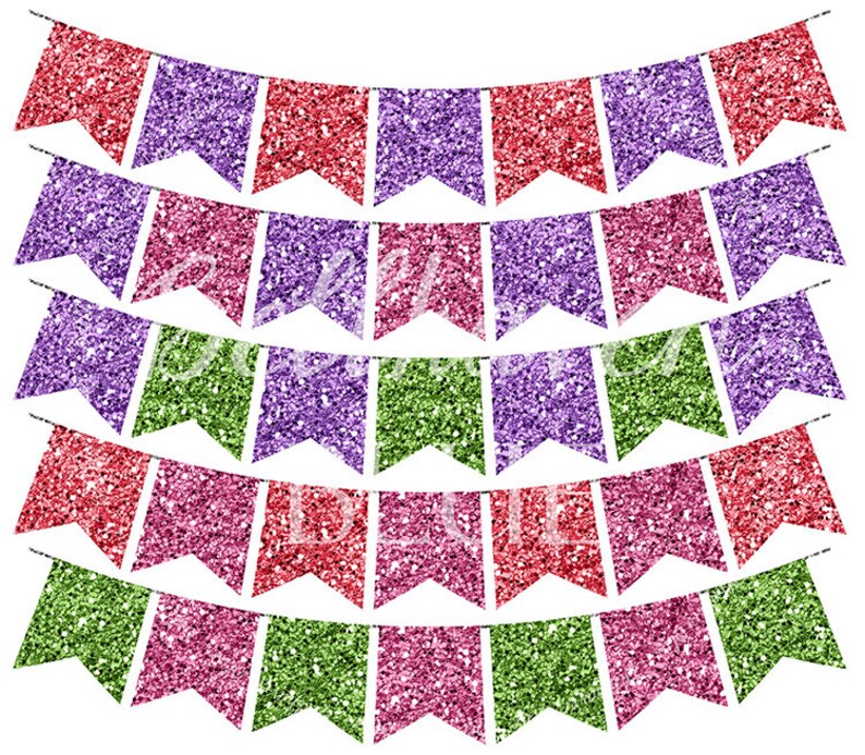 Rainbow Glitter Bunting Banner Clipart - Etsy