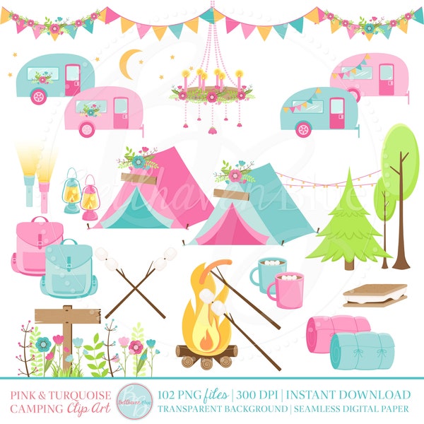 Pink Camping Clipart - Etsy