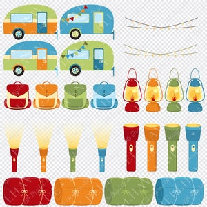 Green & Blue Camping Clipart, Instant Download Clip Art, Digital Paper ...