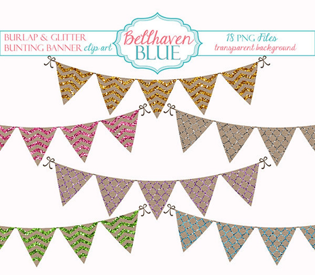 Burlap and Glitter Bunting Banner Clipart - Etsy