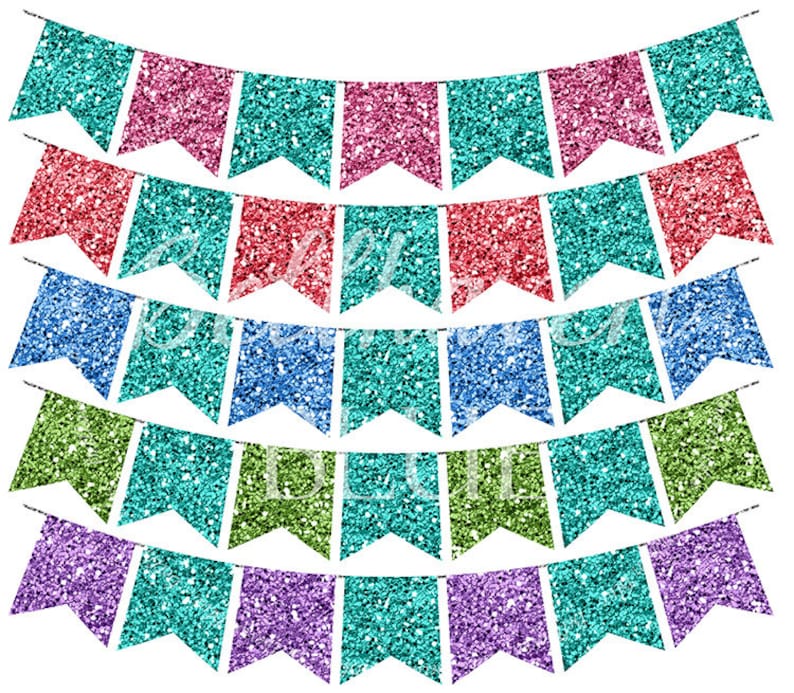 Rainbow Glitter Bunting Banner Clipart - Etsy