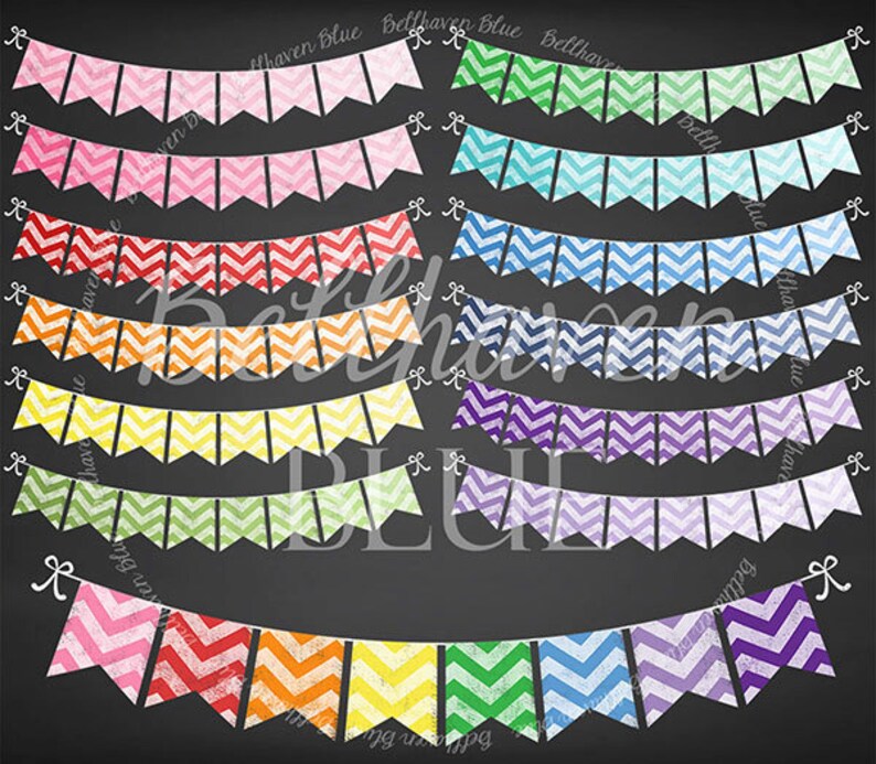 Rainbow Ombre Chalk Bunting Banner Clipart - Etsy