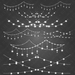 Chalkboard Star String Light & Garland Clipart, PNG Files, Instant ...