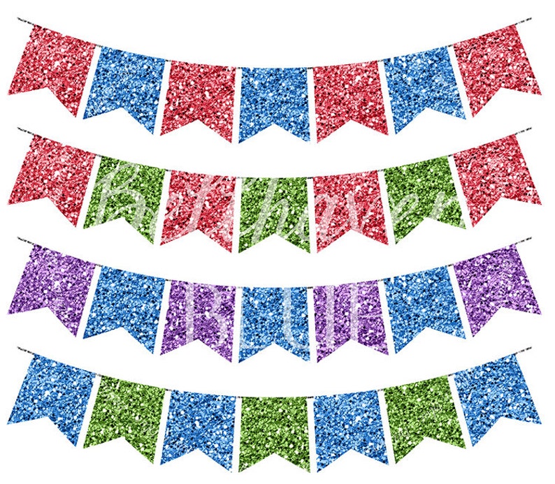 Rainbow Glitter Bunting Banner Clipart - Etsy