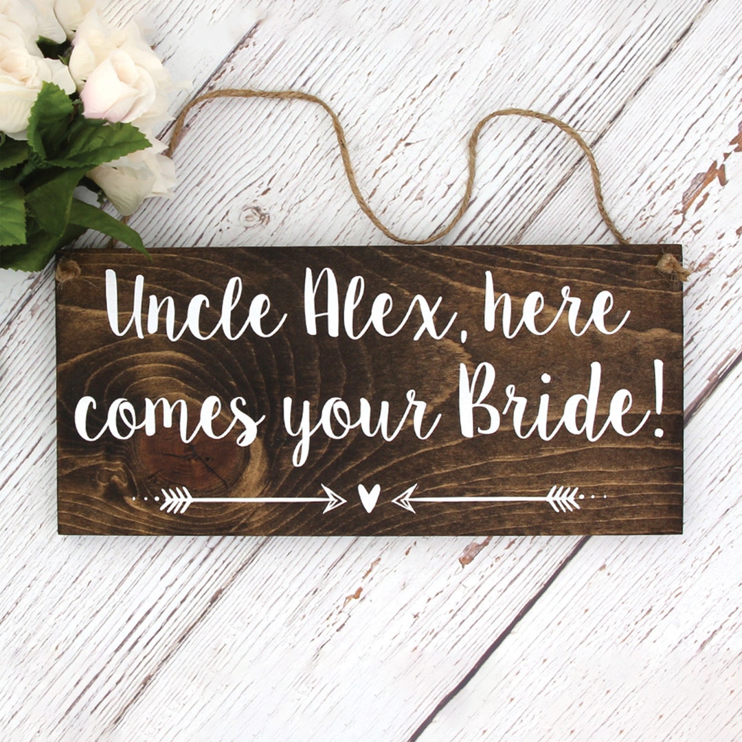 Rustic Hand Painted Wood Wedding Sign, Personalized Name Here Comes ...