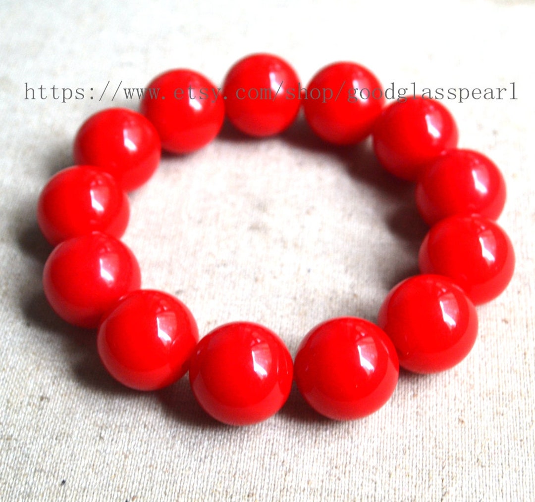 20mm Red Beads Bracelet, Big Red Bracelets, Stretchy Bracelet, Red ...