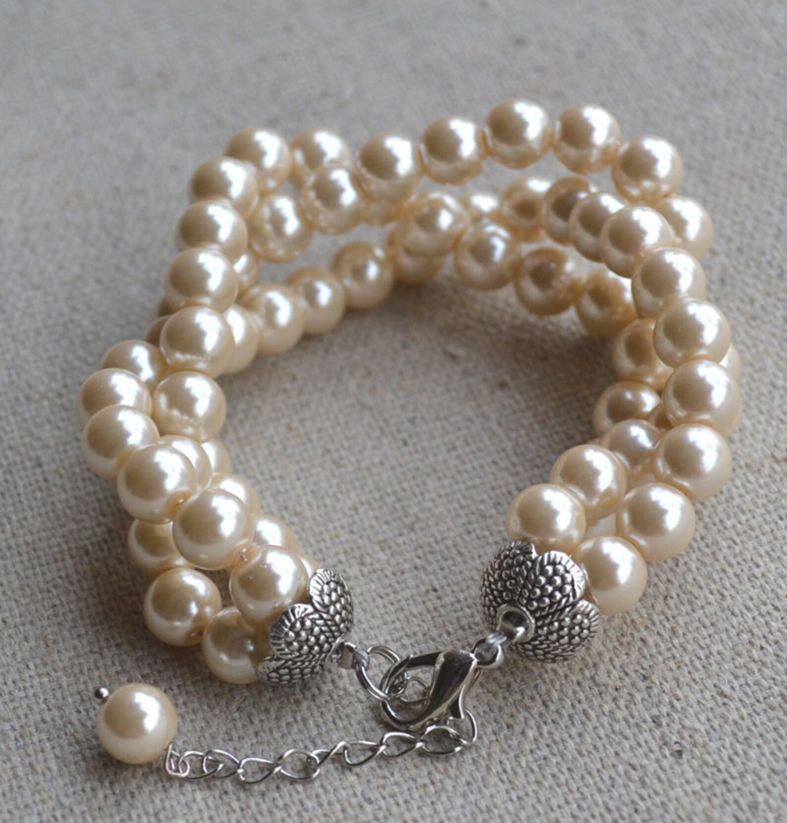 Champagne Pearl Bracelet,3 Strands Pearl Bracelet, Pearl Bracelet ...