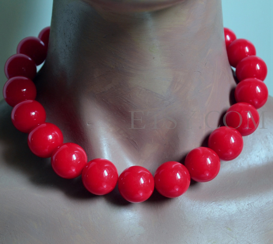Big Red Acrylic Bead Necklace, Statement Jewelry - Etsy