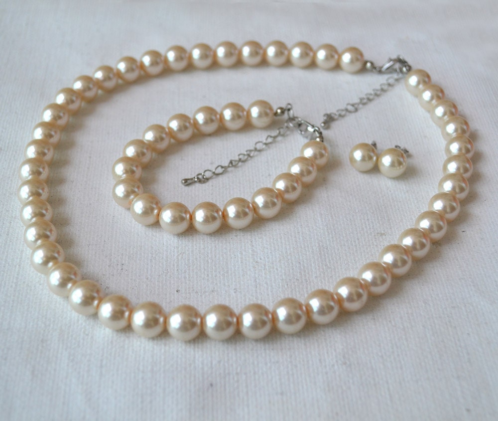 Champagne Pearl Set,10mm Champagne Pearl Necklace,champagne Pearl ...
