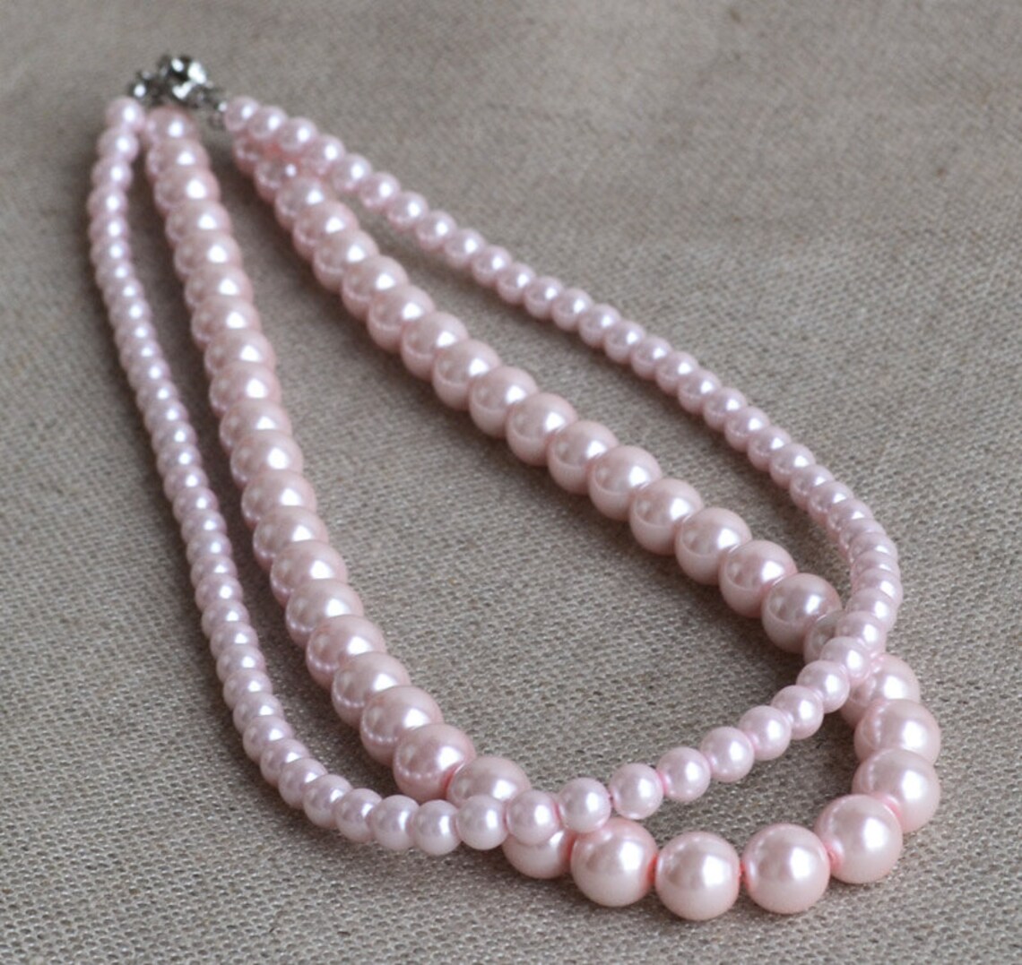 Light pink pearl necklace2-rows pearl necklaceswedding | Etsy