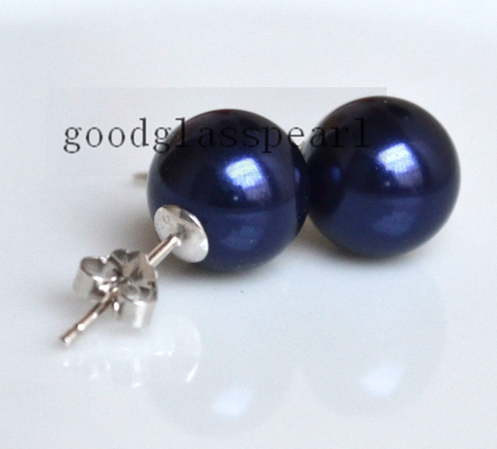 Navy Earrings Studpearl Earringsround Pearl Earringsnavy - Etsy