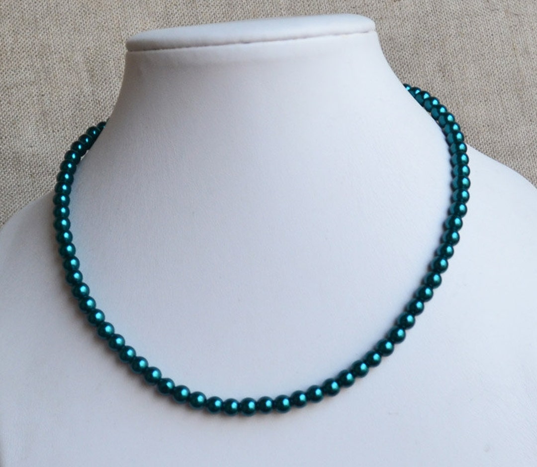 Collar de color verde azulado, collar de perlas de vidrio de 6 mm ...