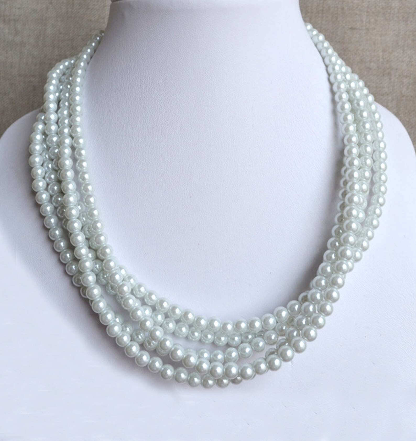Collar de perlas blancas collares de perlas de 5 filas - Etsy España
