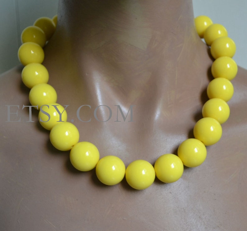 Yellow Beaded Necklace 20 Mm Yellow Beads Necklace High - Etsy