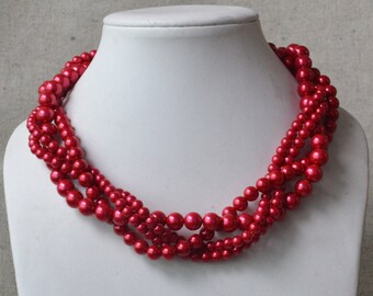 Red Necklace Red Glass Pearl Necklace Red Bead Necklace Red - Etsy
