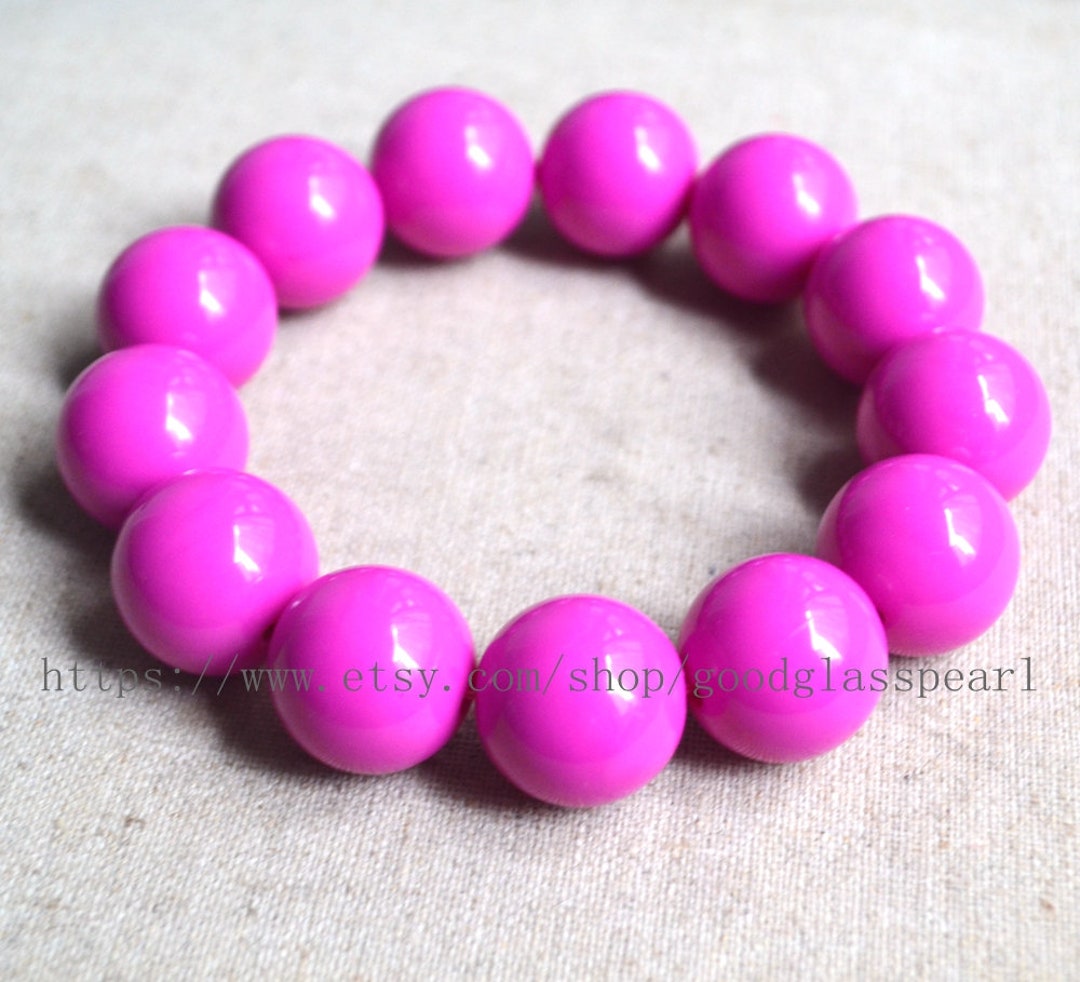 20mm Magenta Beads Bracelet, Big Purple Pink Bracelets, Stretchy ...