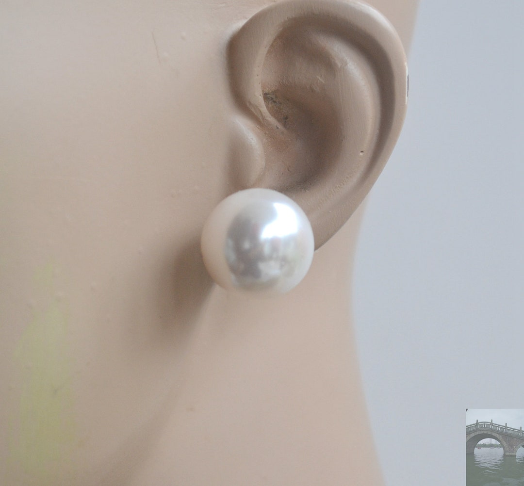18mm Big Pearl Earrings, Round Ball Shape Pearl Earrings, Large Pearl ...