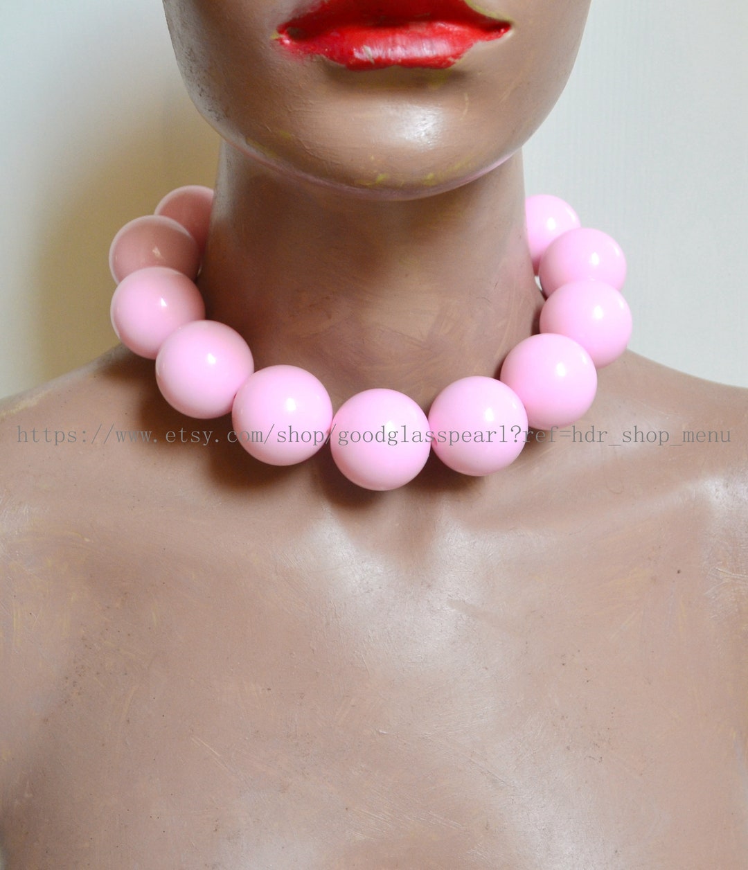 Very Big Light Pink Beads Necklace, 30mm Pink Beaded Necklace ...