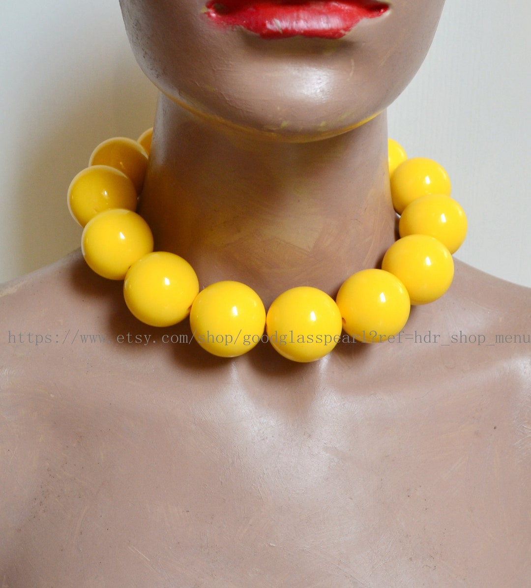 30mm Big Yellow Beaded Necklace, Statement Necklace,men Necklace, Large ...