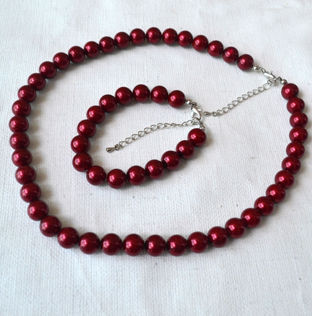 10mm Dark Red Pearl Set, Dark Red Pearl Necklace and Dark Red Pearl ...