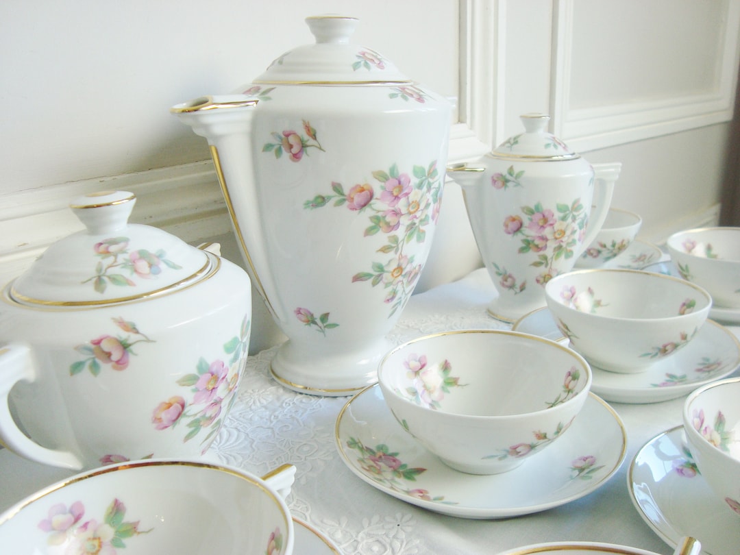 Vintage Limoges Porcelain Coffee Set With Roses Motifs 12 Cups and ...