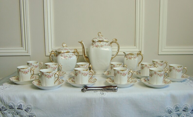 Antique French Tea Coffee Set With Pink Floral Motifs in - Etsy