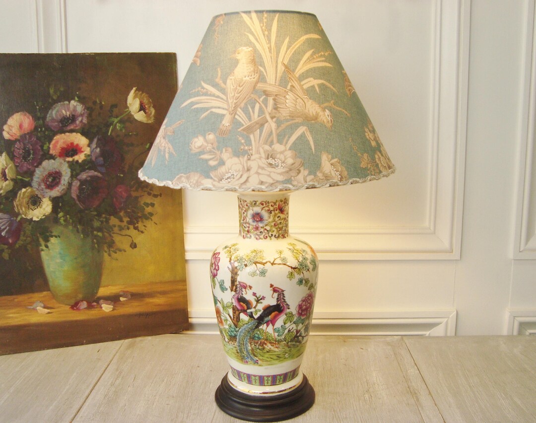 Vintage Chinese Style Lamp Signed Carraresi With a Handmade Bird Toile ...