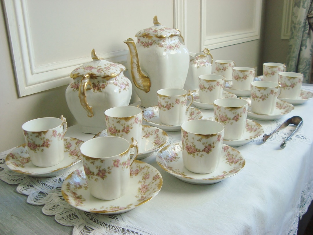 Antique French Tea Coffee Set With Pink Floral Motifs in Limoges ...