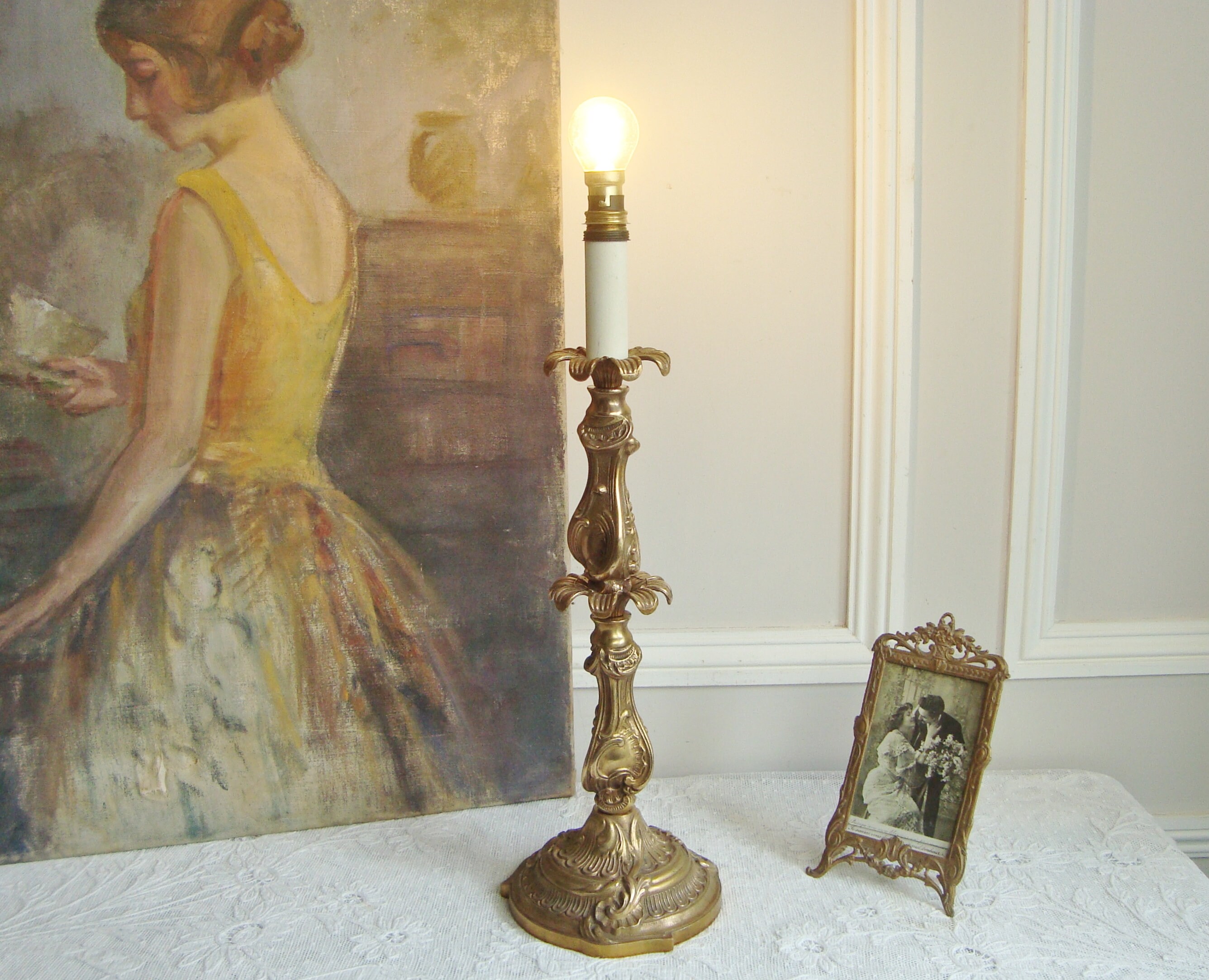 Vintage French Table Lamp With Palm Leaves Rococo Style Decor | Etsy