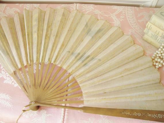 Antique fan with hand painted birds and flowers from … - Gem