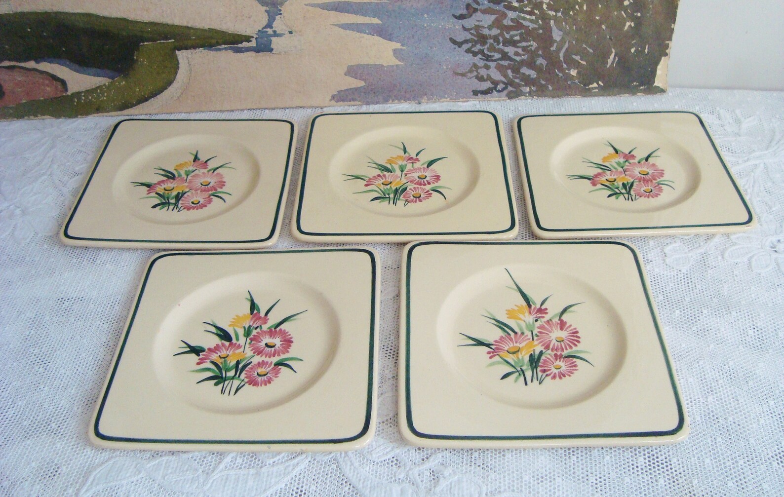 Set of 5 Vintage Cake Plates by Gien With Hand Painted Floral - Etsy