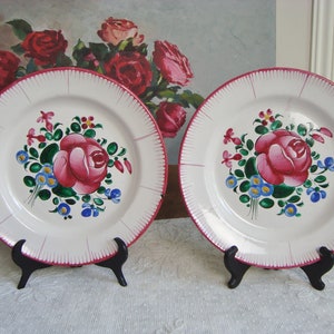 Pair Antique Decorative Plates With Hand Painted Rose Motifs Shabby ...