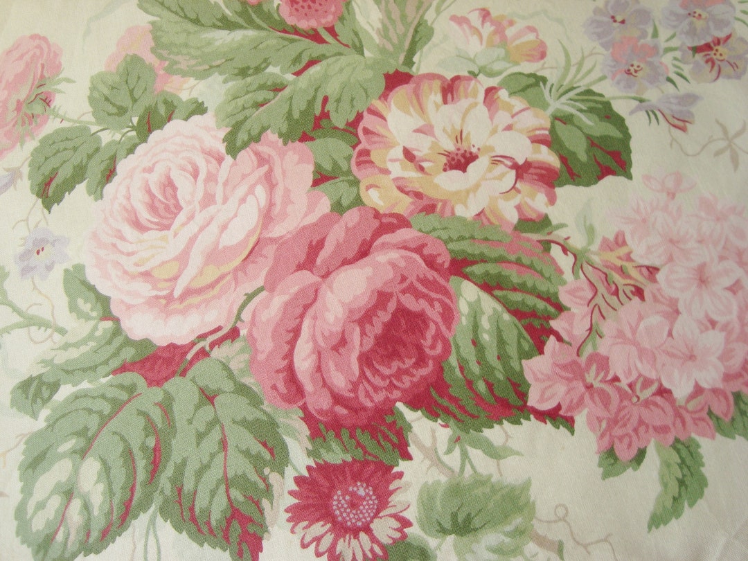 Pair Vintage Floral Curtains Sanderson Style Drapes With Roses and ...