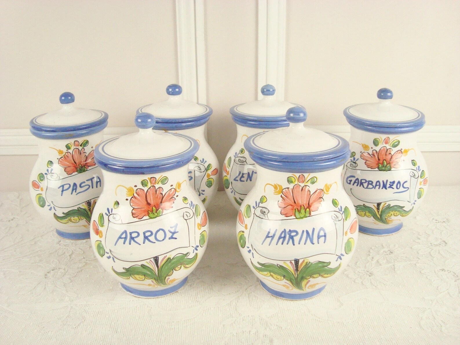 Vintage Spanish Kitchen Storage Jars Set of Six - Etsy