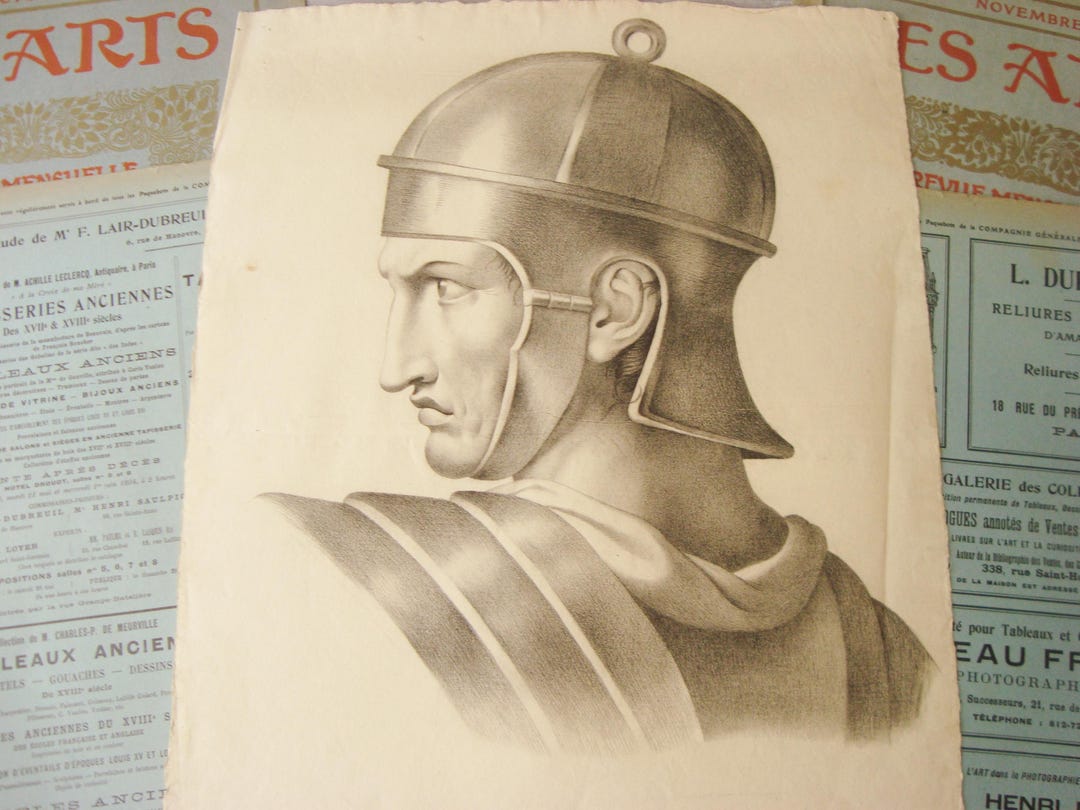 Original Antique French Drawing of a Roman Centurion Italian Warrior - Etsy