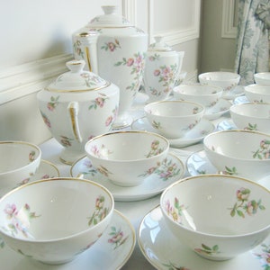 Vintage Limoges Porcelain Coffee Set With Roses Motifs 12 Cups and ...