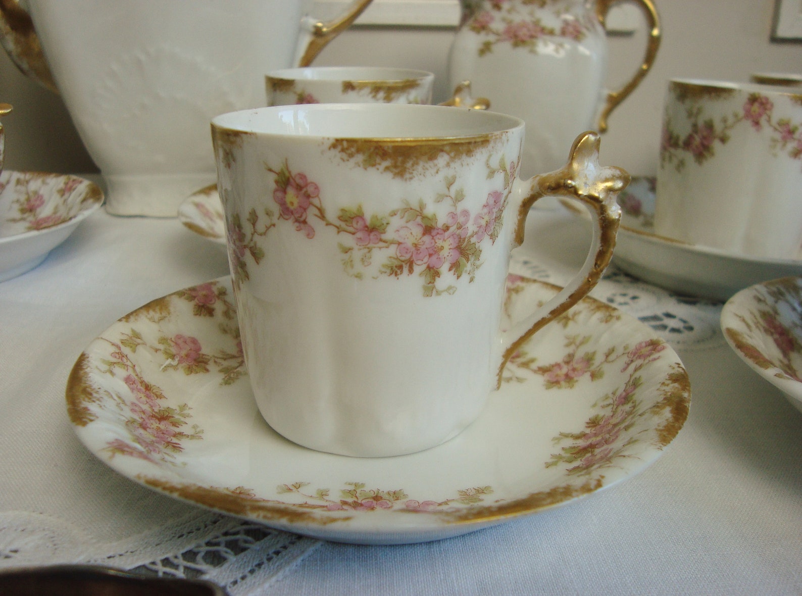 Antique French Tea Coffee Set With Pink Floral Motifs in - Etsy