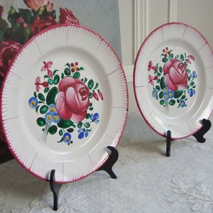 Pair Antique Decorative Plates With Hand Painted Rose Motifs Shabby ...