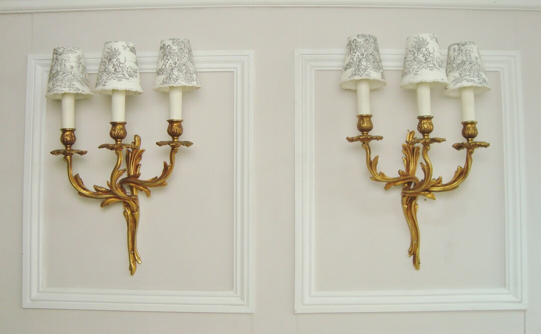 Pair Three Arm Rococo Sconces in Quality Bronze With Toile De - Etsy