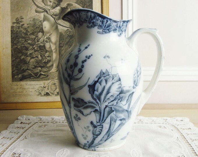 Antique French Pitcher With Iris and Dragonfly Motifs Badonviller Jug ...