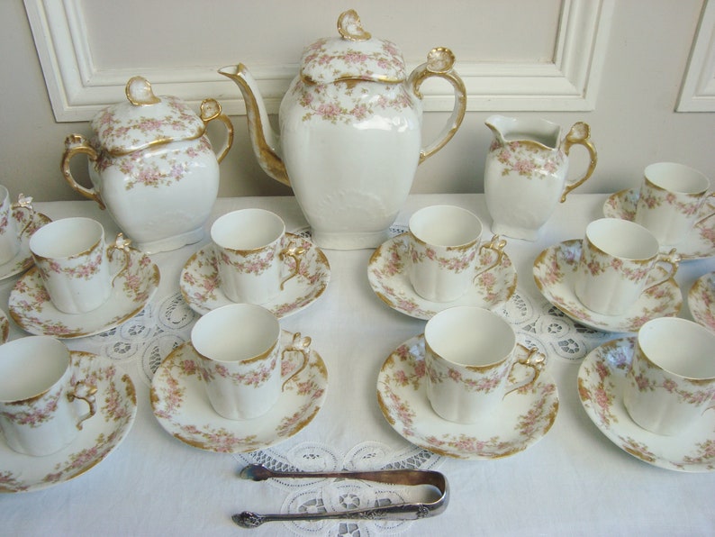 Antique French Tea Coffee Set With Pink Floral Motifs in - Etsy