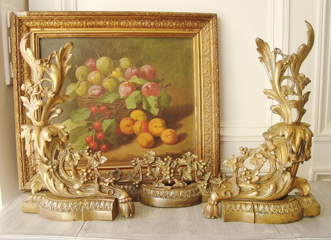 Stunning Pair Antique Bronze Fireplace Decorations With Vine Motifs ...