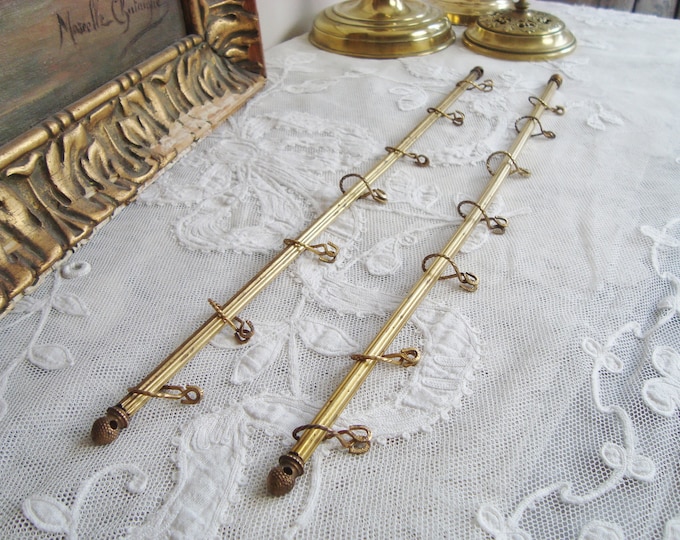 Pair Antique French Cafe Curtain Rods With Brass Hooks With Horseshoe ...