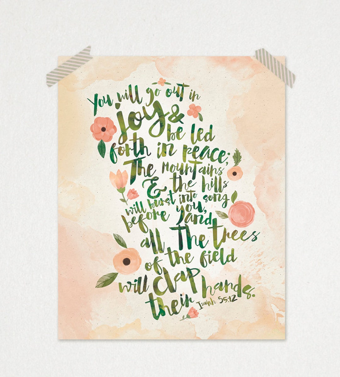 Isaiah 55:12 Watercolor Verse Typography • You Will Go Out in Joy and ...