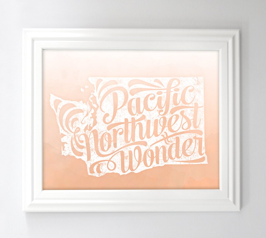 Washington State State Print Typography Printable Pacific | Etsy