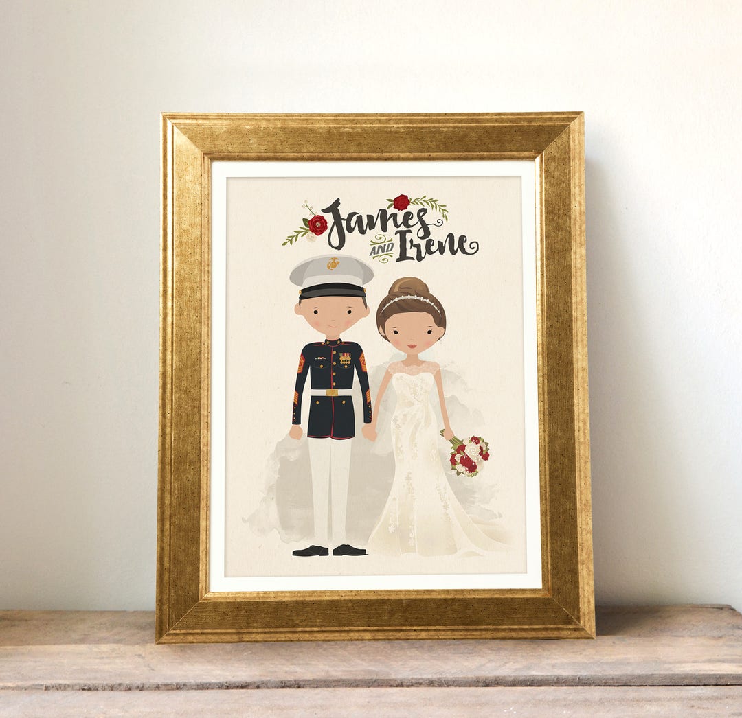 Military Wedding Portrait • US Army Wedding • custom Illustrated Marine ...