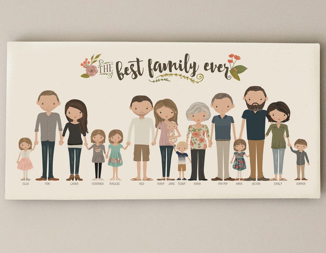 Extended Family Portrait • Grandparent Gift Custom Family Illustration ...
