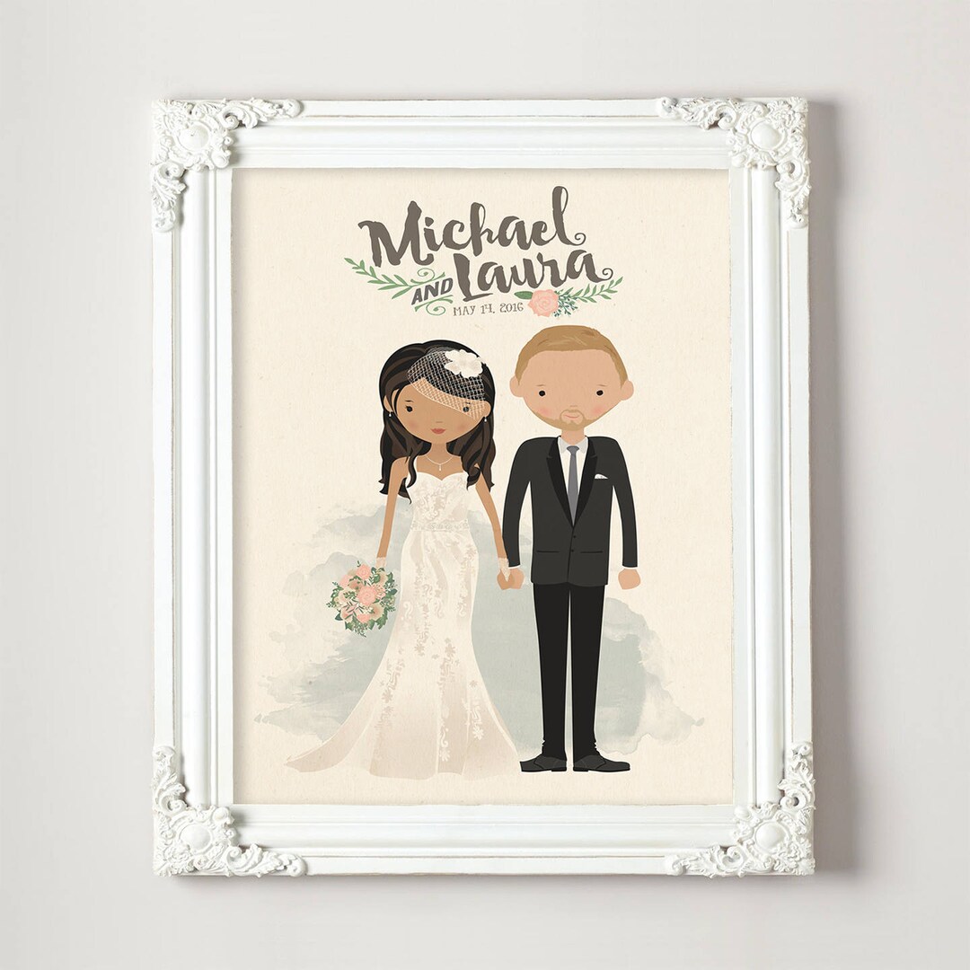 Wedding Portrait • custom Illustrated Couple Portrait • Anniversary ...