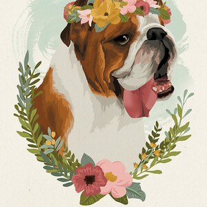 Floral Crown Dog Portrait • custom Pet Drawing • Floral Boho Dog Art ...