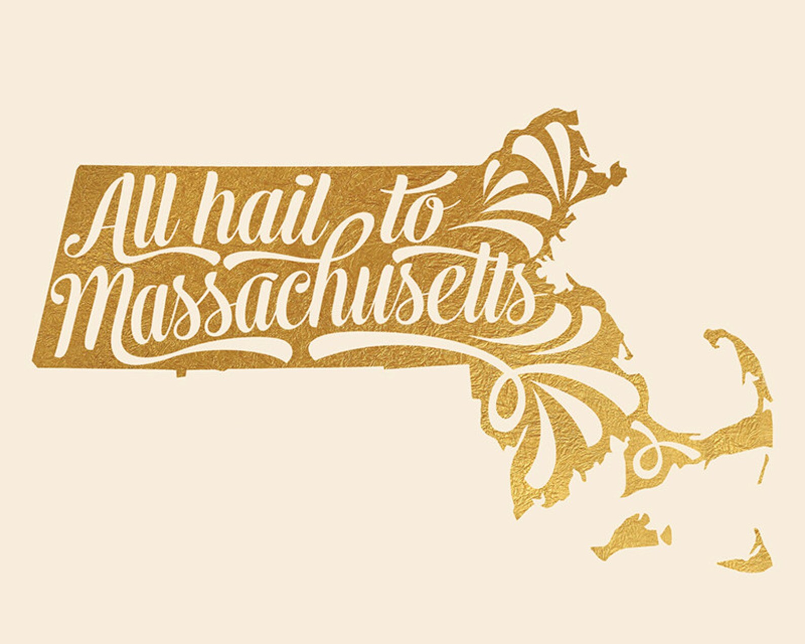 Massachusetts Printable All Hail to MA Faux Gold Foil | Etsy